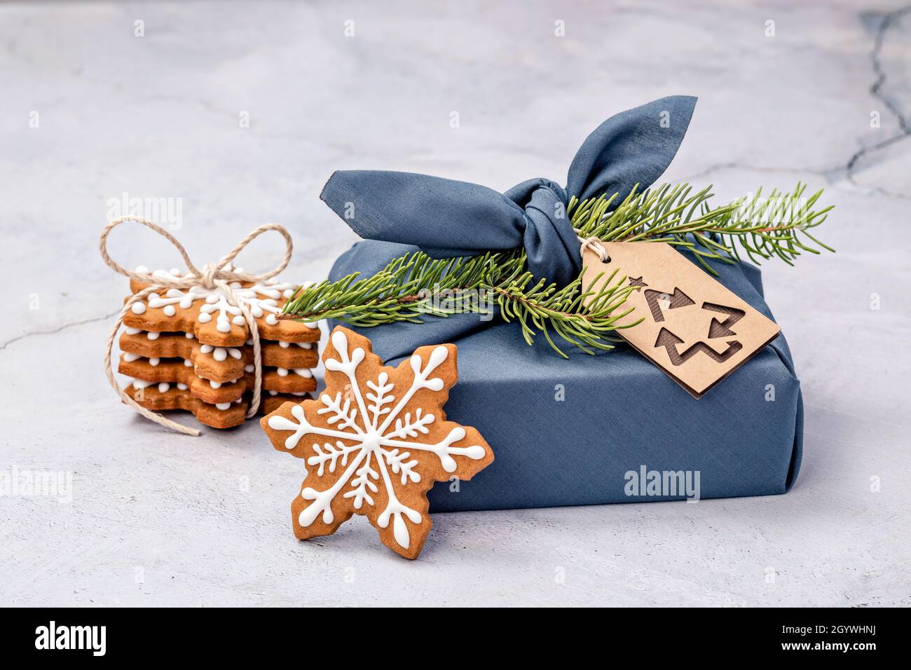 Zero waste Christmas concept. Eco-friendly furoshiki style gift ...