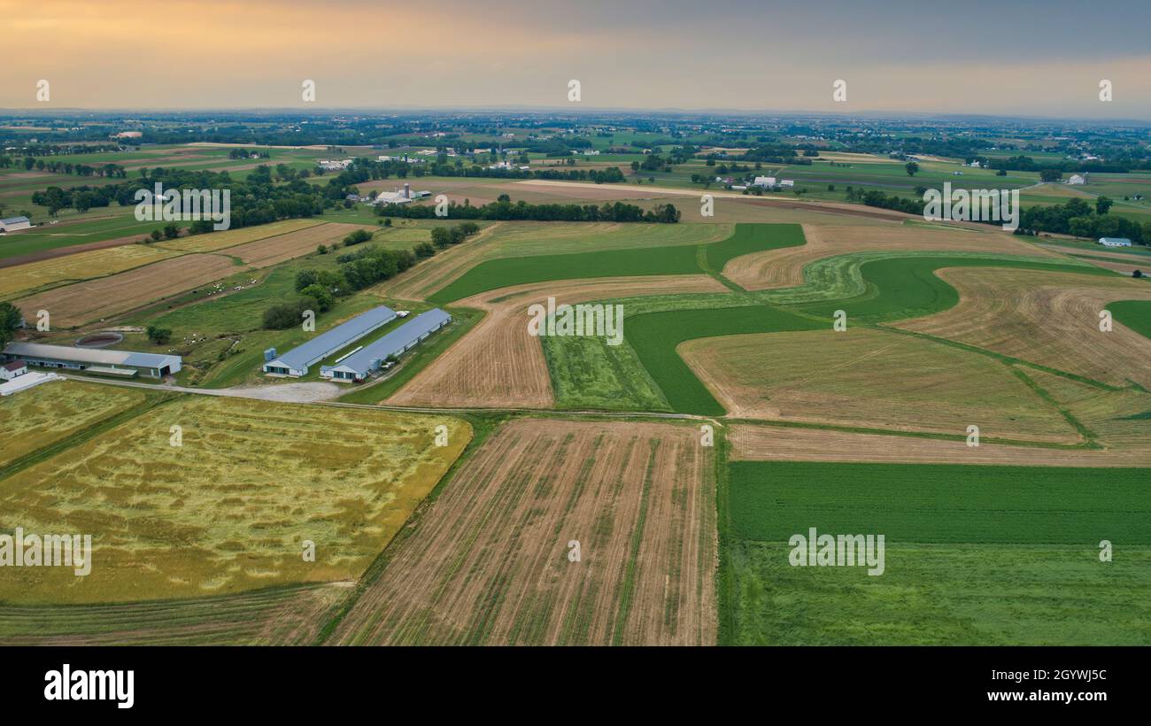 A Beautiful Aerial View of Farm Countryside with Patches of Colored ...