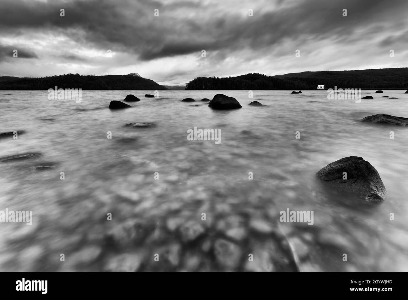 Surface of shallow lake bed in Tasmania - Lake St Clair. Moody high ...