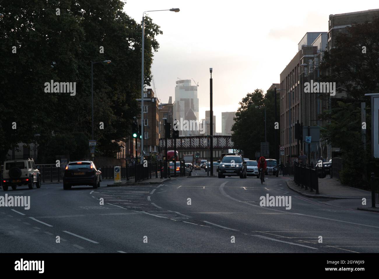 London City skyline. View from Commercial road, East End Stock Photo ...