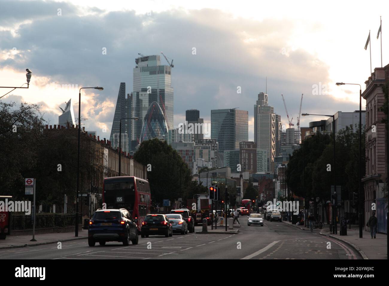 London City skyline. View from Commercial road, East End Stock Photo ...
