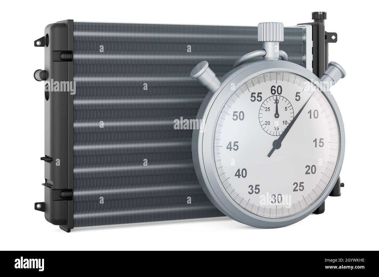 Stopwatch with car radiator, 3D rendering isolated on white background ...