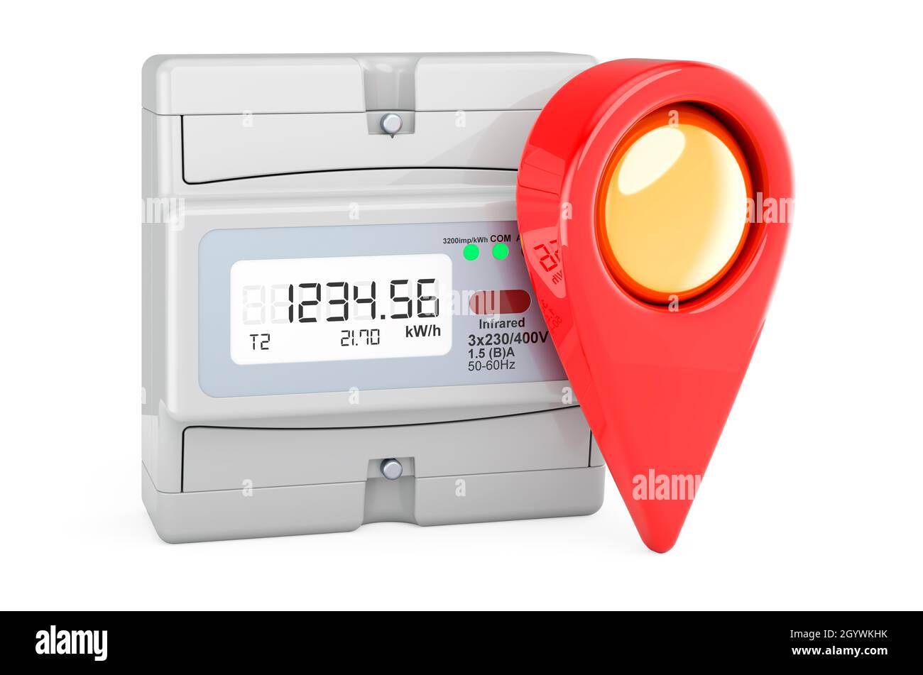 Electric meter with map pointer. 3D rendering isolated on white ...