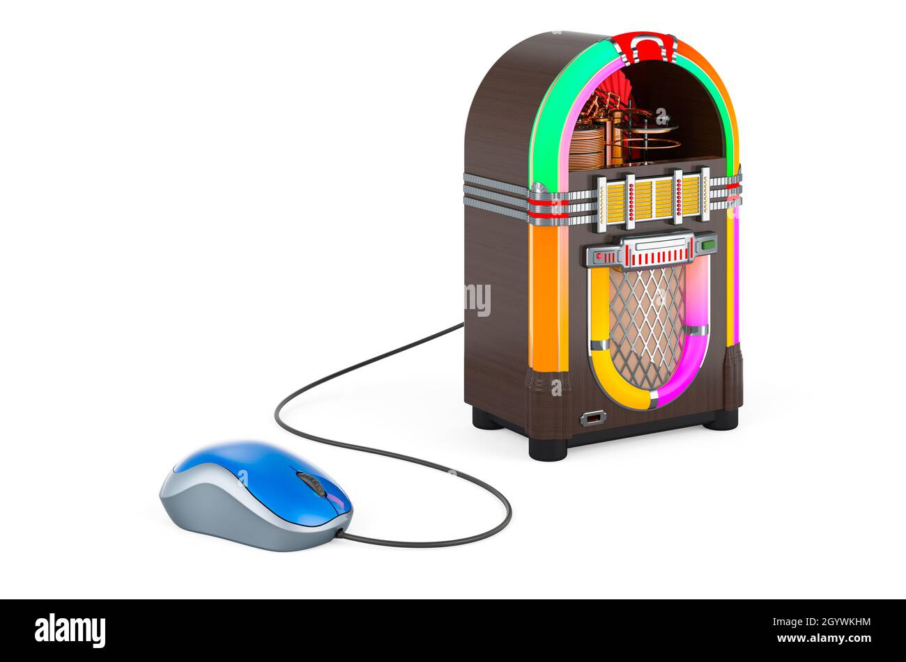 Classic jukebox with computer mouse. 3D rendering isolated on white ...