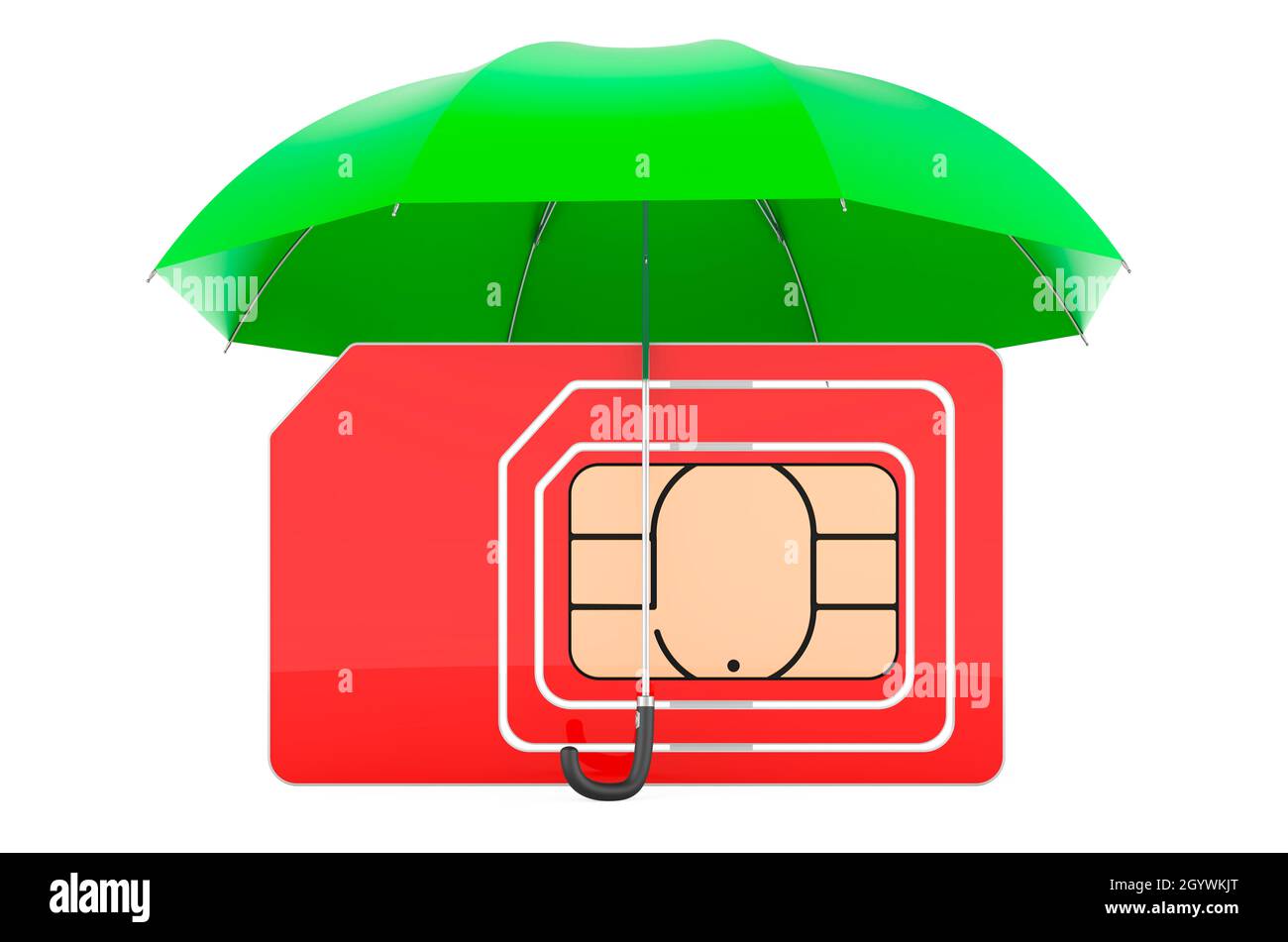 SIM card under umbrella, 3D rendering isolated on white background ...