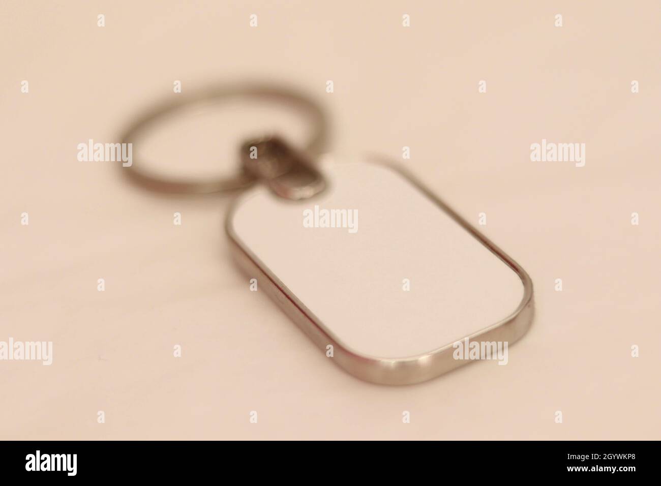 Blank metal keychain with a mirror and ring for a key is isolated in ...