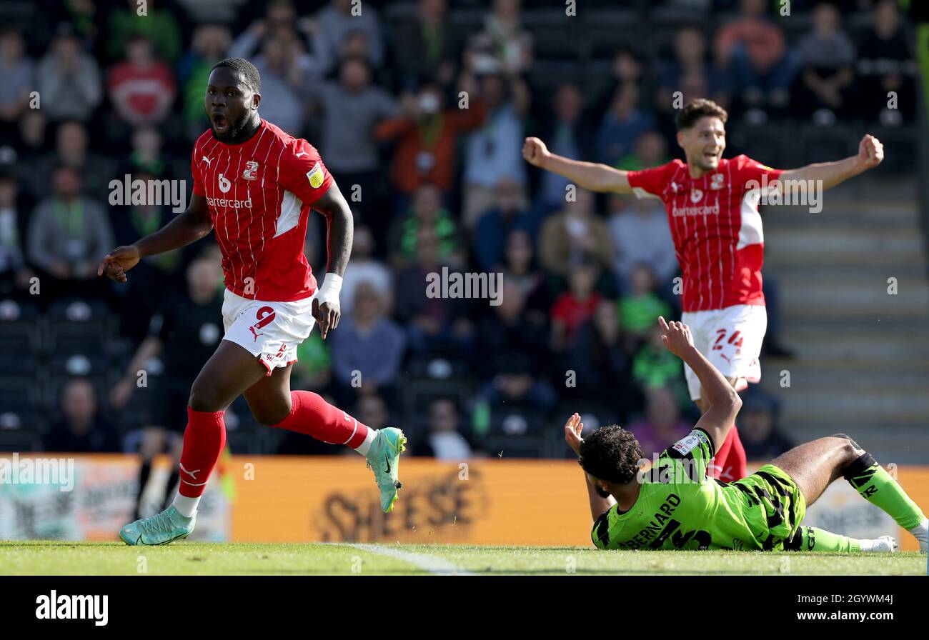 Swindon Town’s Tyreece Simpson celebrates after scoring a goal which is ...