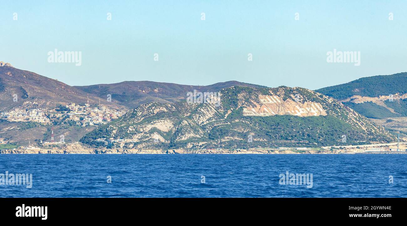 Sign on a hillside in northern Morocco facing Spain over the Straits of ...