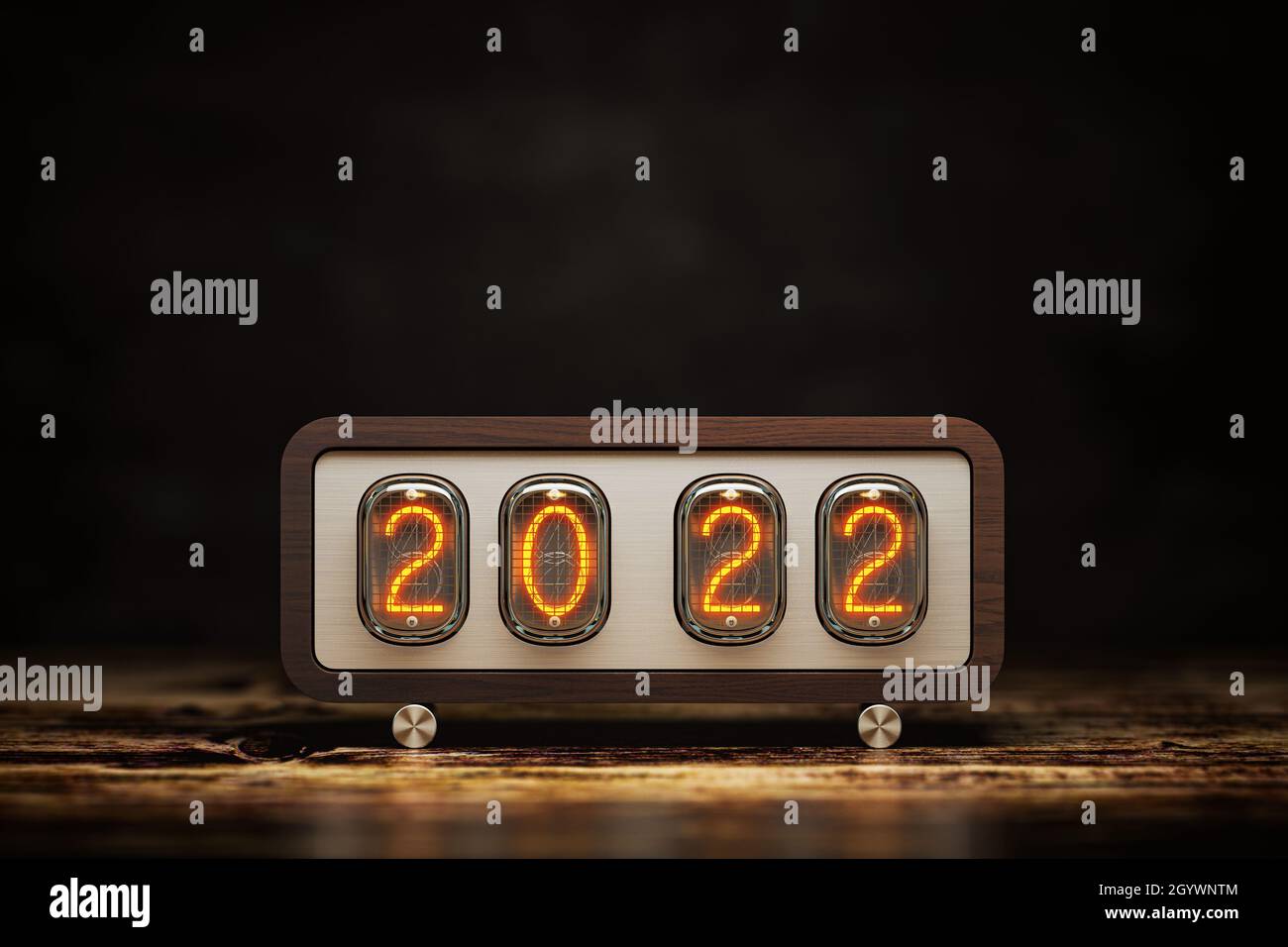 Happy New 2022 Year. Vintage nixie clock with 2022. 3d illustration ...