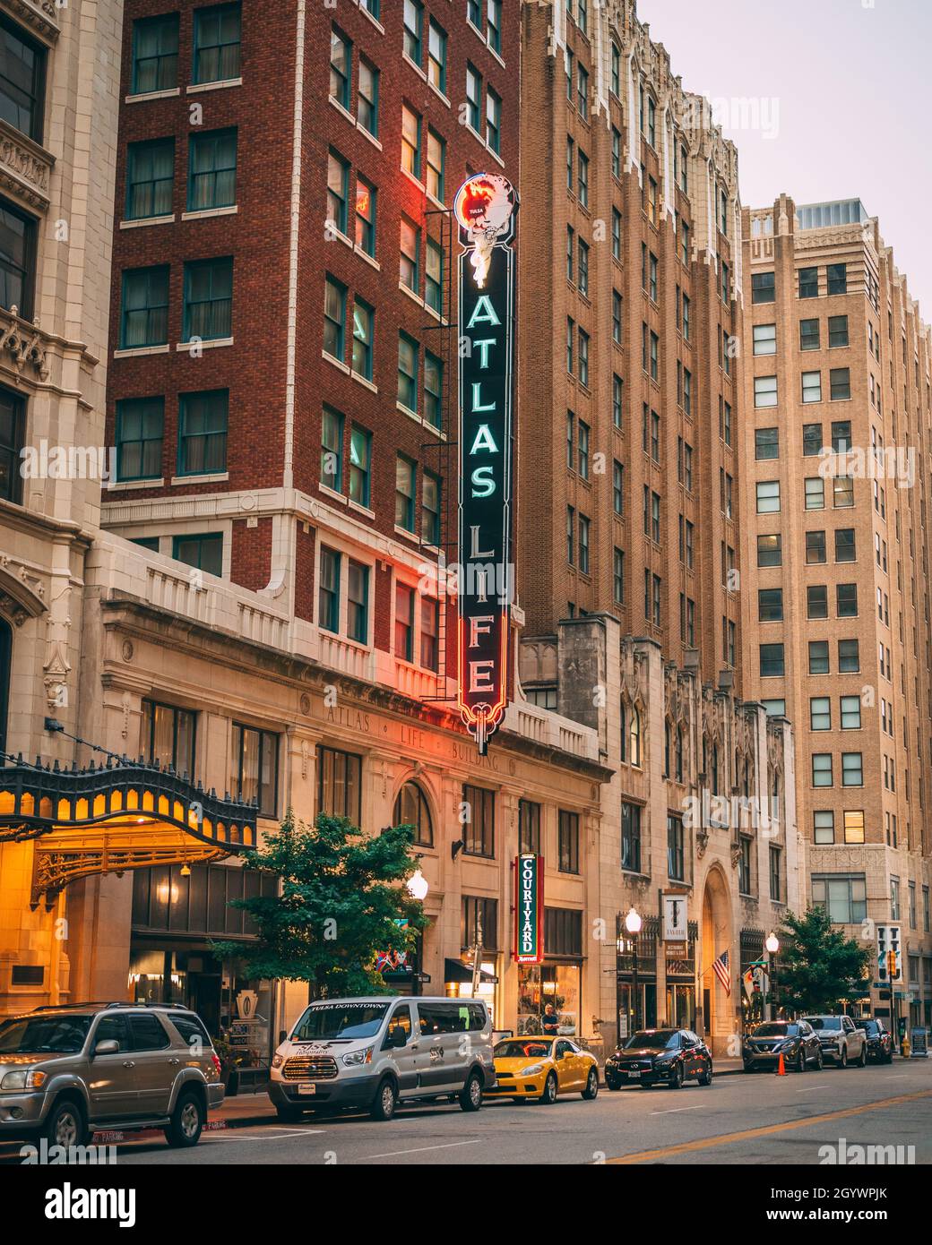 Atlas Life neon sign in downtown Tulsa, Oklahoma Stock Photo - Alamy