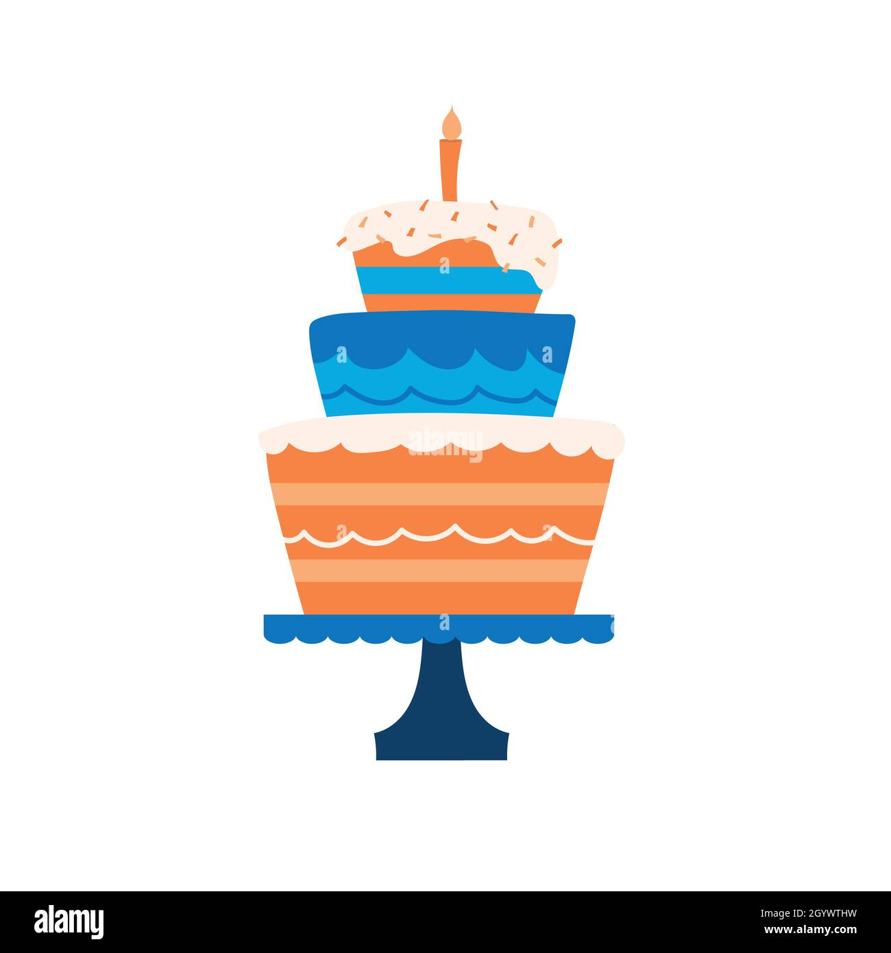 Simple vector illustration of a cartoon birthday cake with candle ...