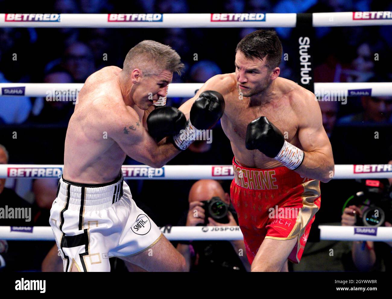 Anthony Fowler (right) in action against Liam Smith during the WBA ...