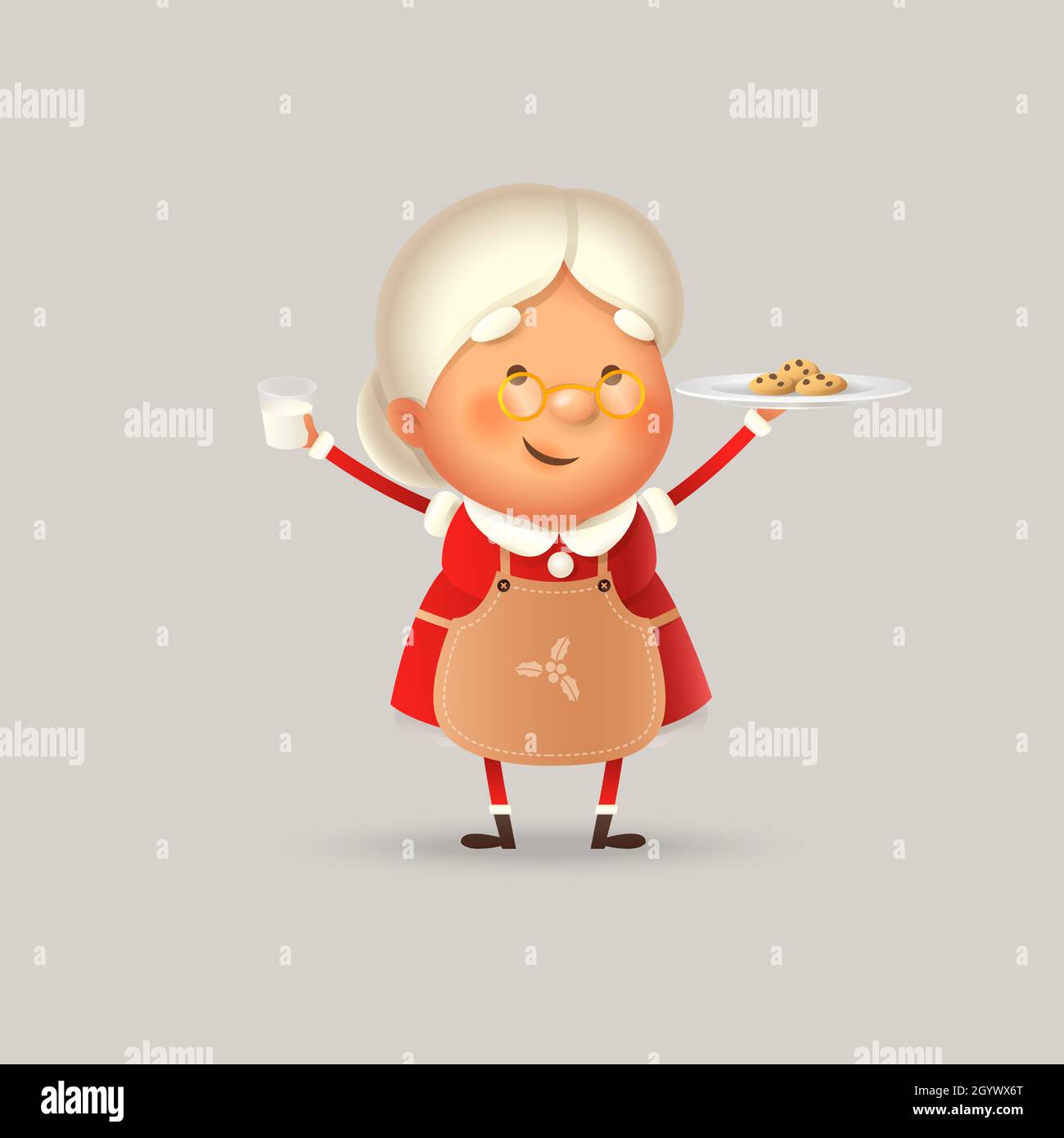 Cute and happy Mrs Claus with cookies and milk - vector illustration ...