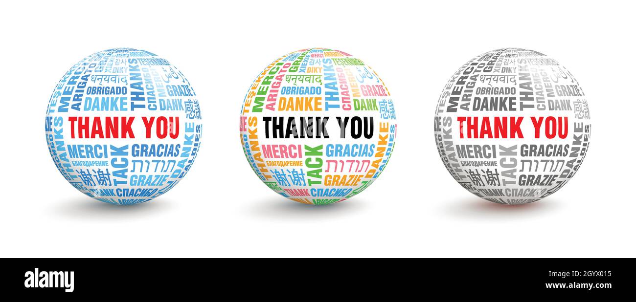 3D volumetric balls with words Thanks in different languages of the ...