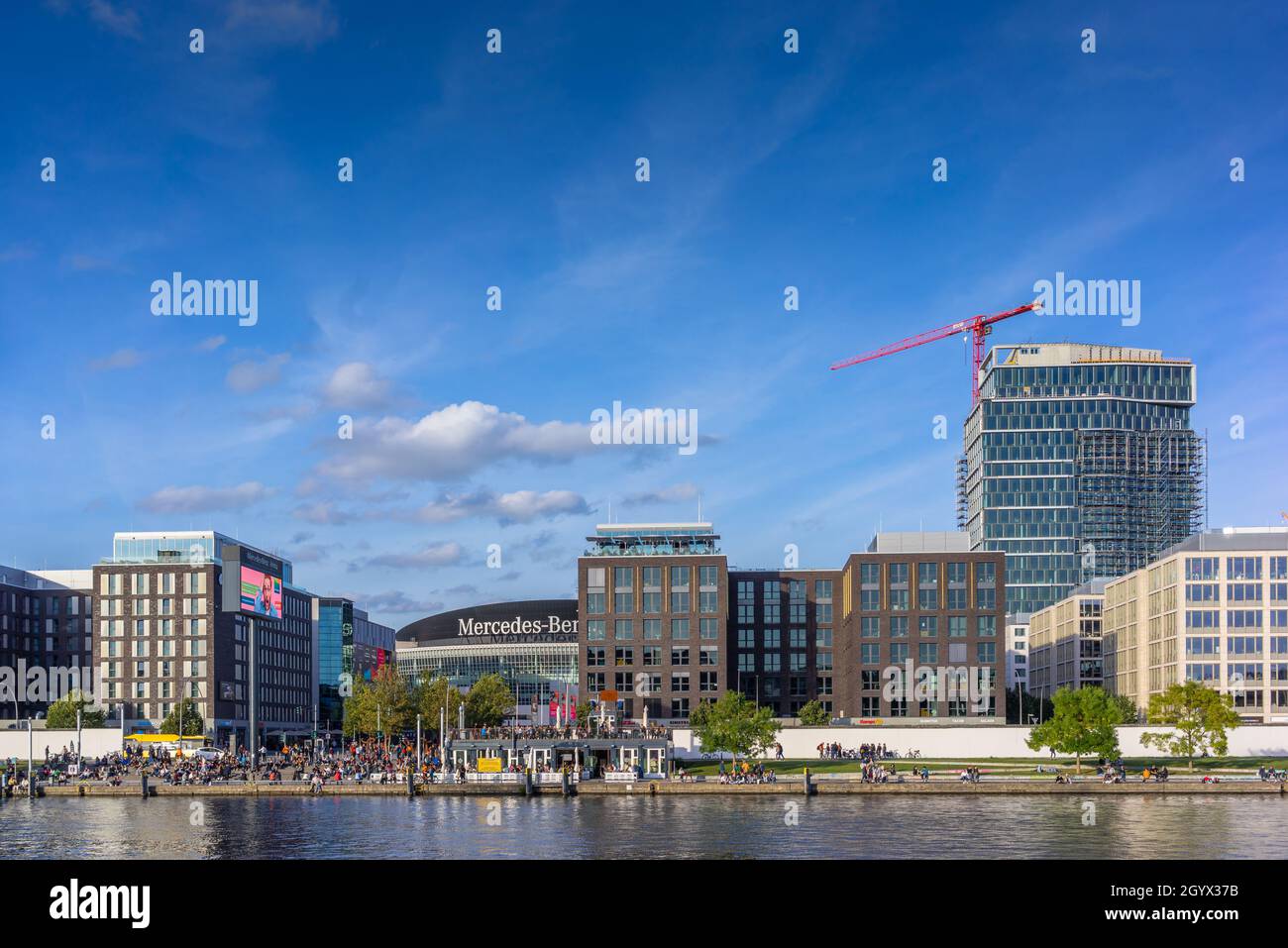 View across the river Spree to new developments around Uber Square (Mercedes Square Platz) at ...