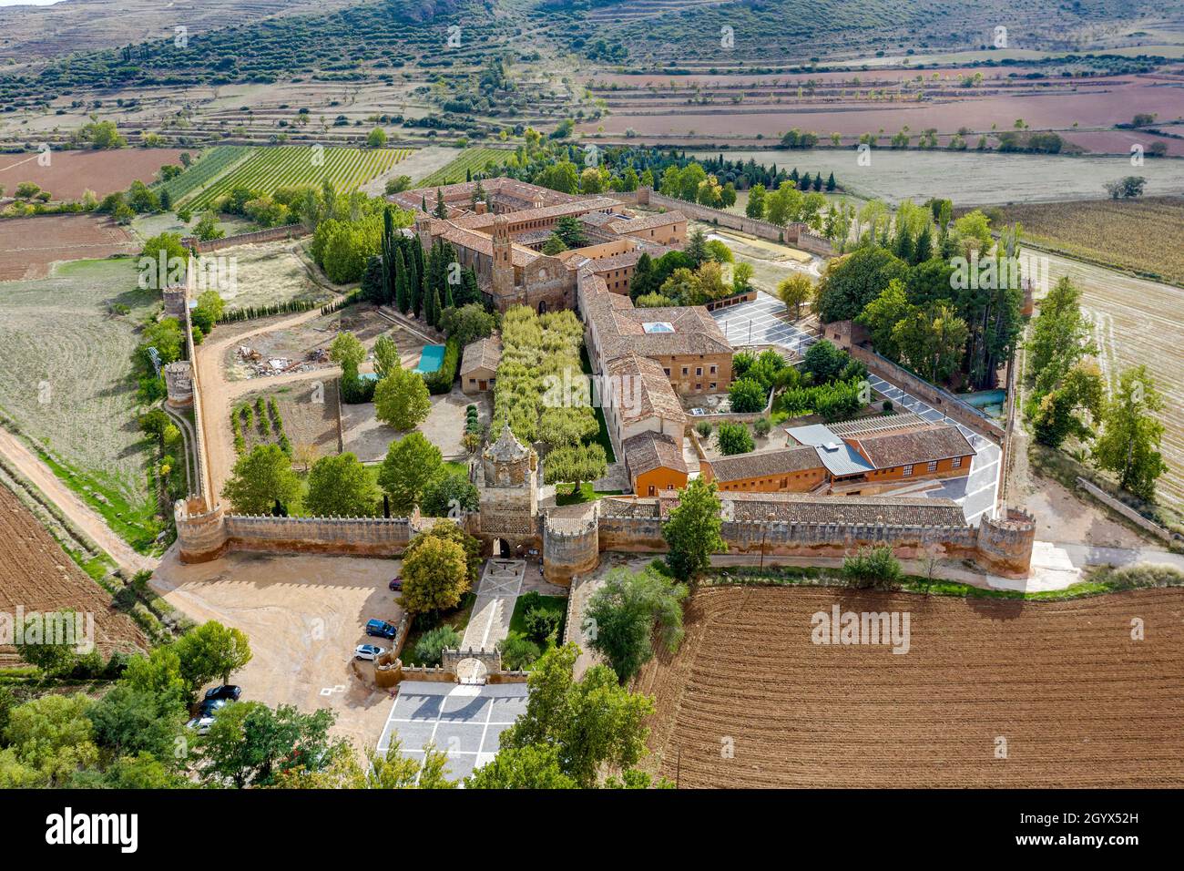 Panoramic aerial view of Veruela Abbey Royal Monastery of Santa Maria ...