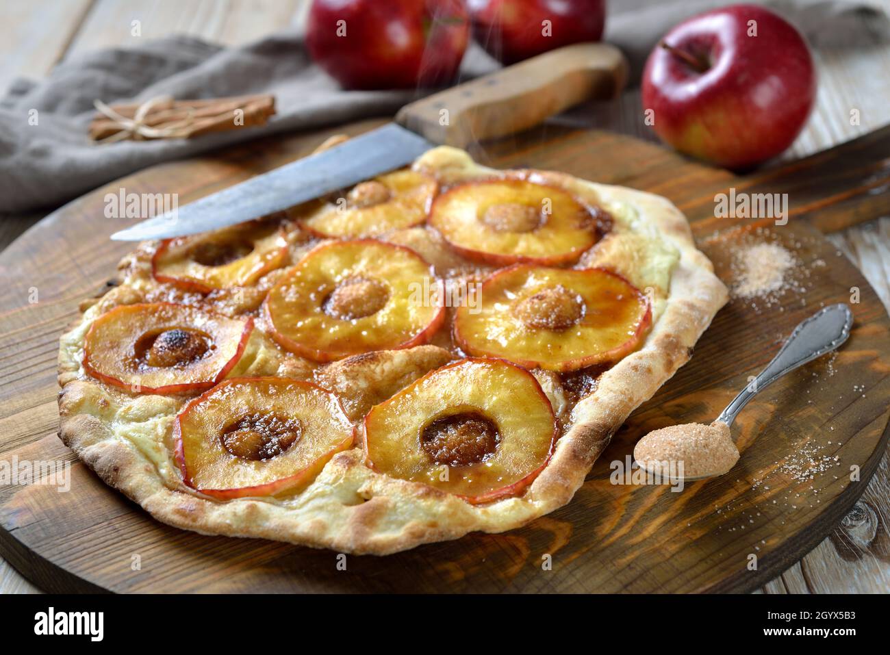 Sweet Tarte Flambée from Alsace with apple rings and candied cinnamon ...