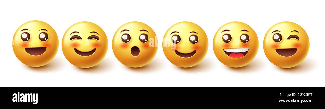 Emoji characters vector set. 3d emojis graphic design in happy ...