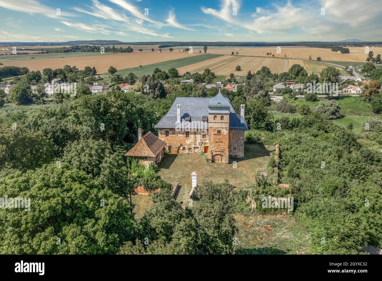 Aerial view of medieval fortified castle Erdody manor house in ...
