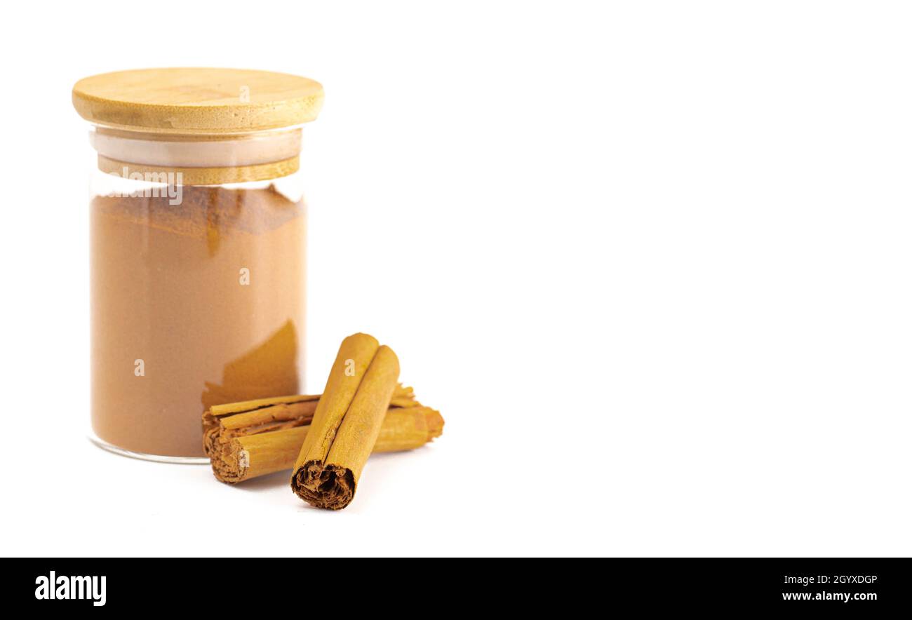 Jars of Cinnamon on a White Background Stock Photo - Alamy