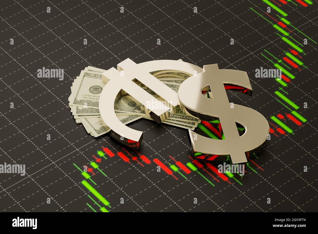 Eurusd forex market trading symbols on dollar money and forex chart, 3D ...