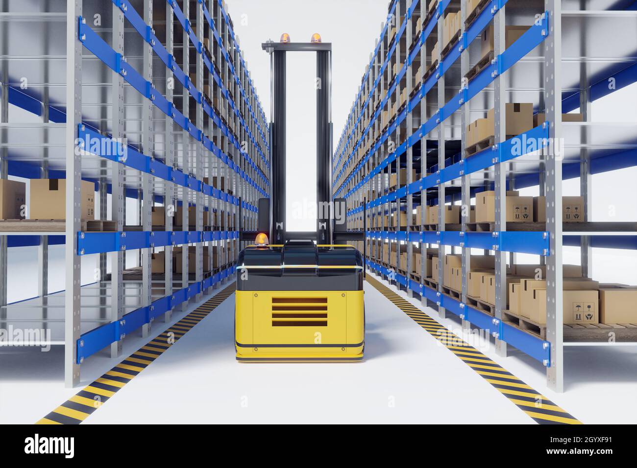 Automatic lifting machine or lifting AGV working in warehouse, 3D ...