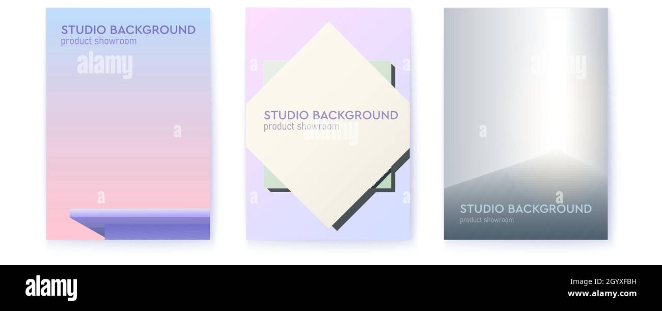 Set of posters with studio backgrounds. Studio for product display with ...