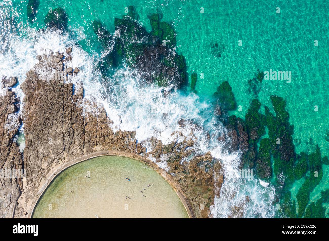Aerial topdown view of Newcastle's "canoe pool" which is a popular ...