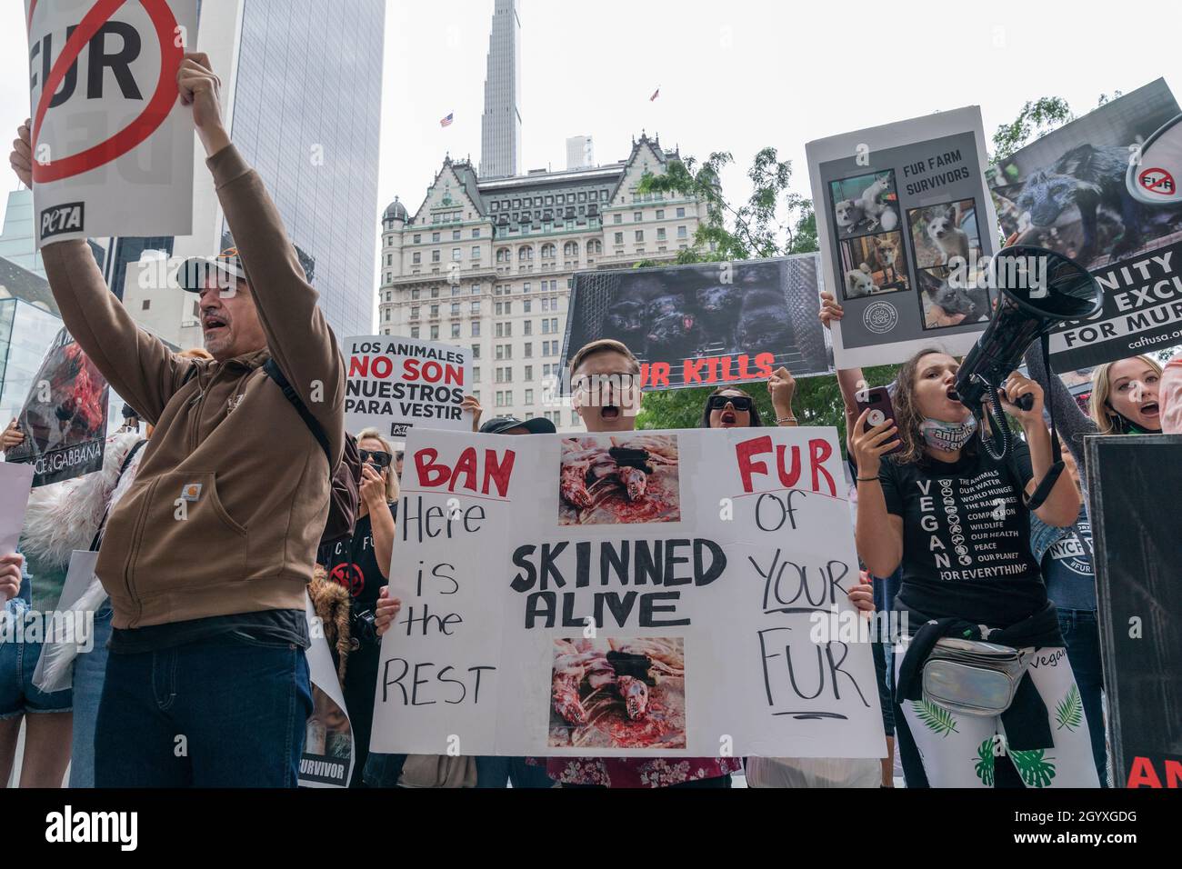 New York, NY - October 9, 2021: Anti-Fur March NYC organized by Rachel ...