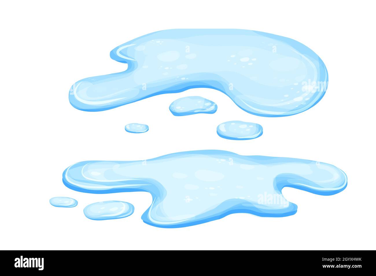 Set Water puddle in cartoon style isolated on white background. Spill ...