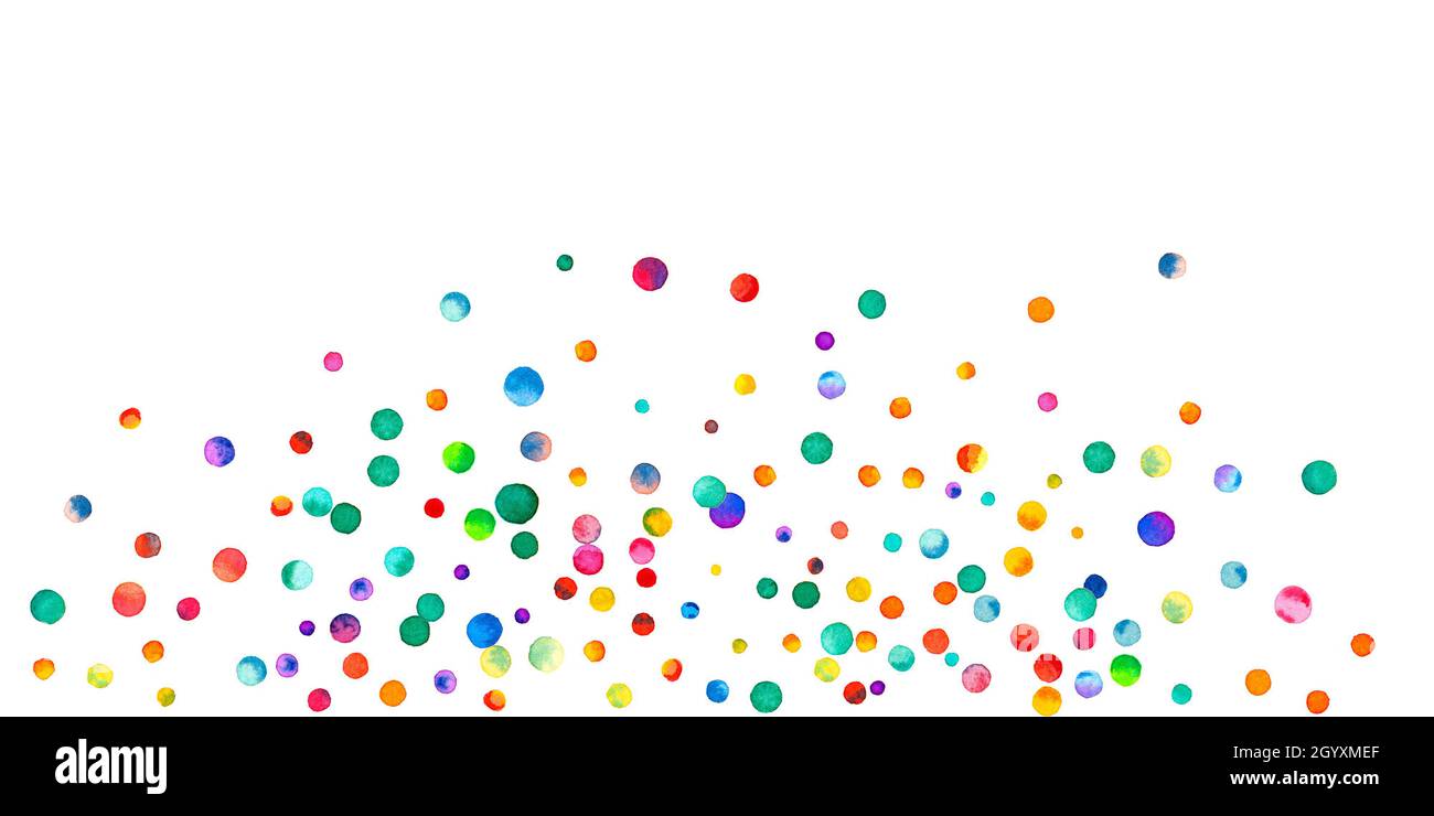 Watercolor confetti on white background. Alive rainbow colored dots ...