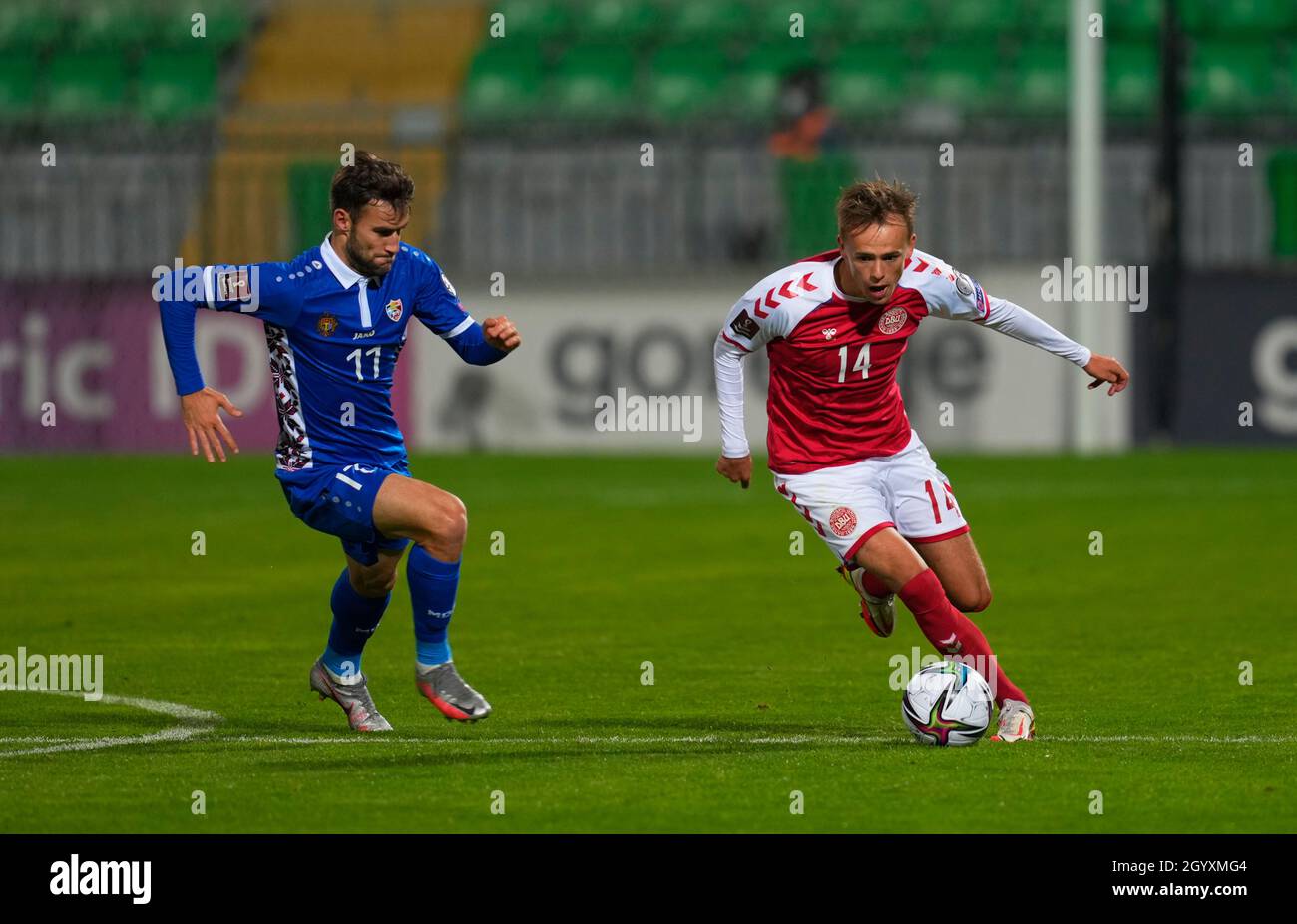 October 10, 2021:Mikkel Damsgaard of Denmark during Moldova against ...