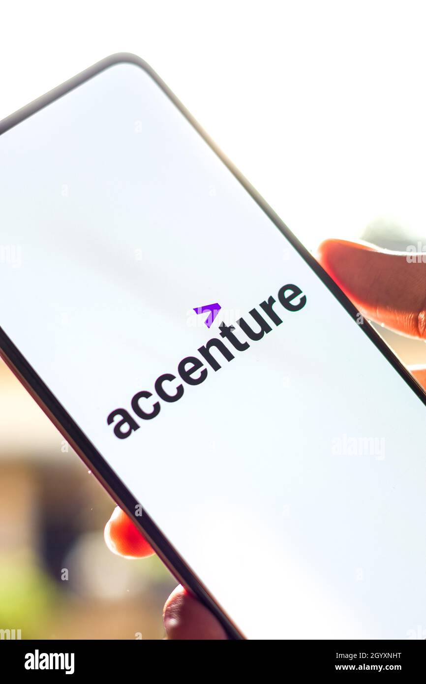 West Bangal, India - October 09, 2021 : Accenture logo on phone screen ...