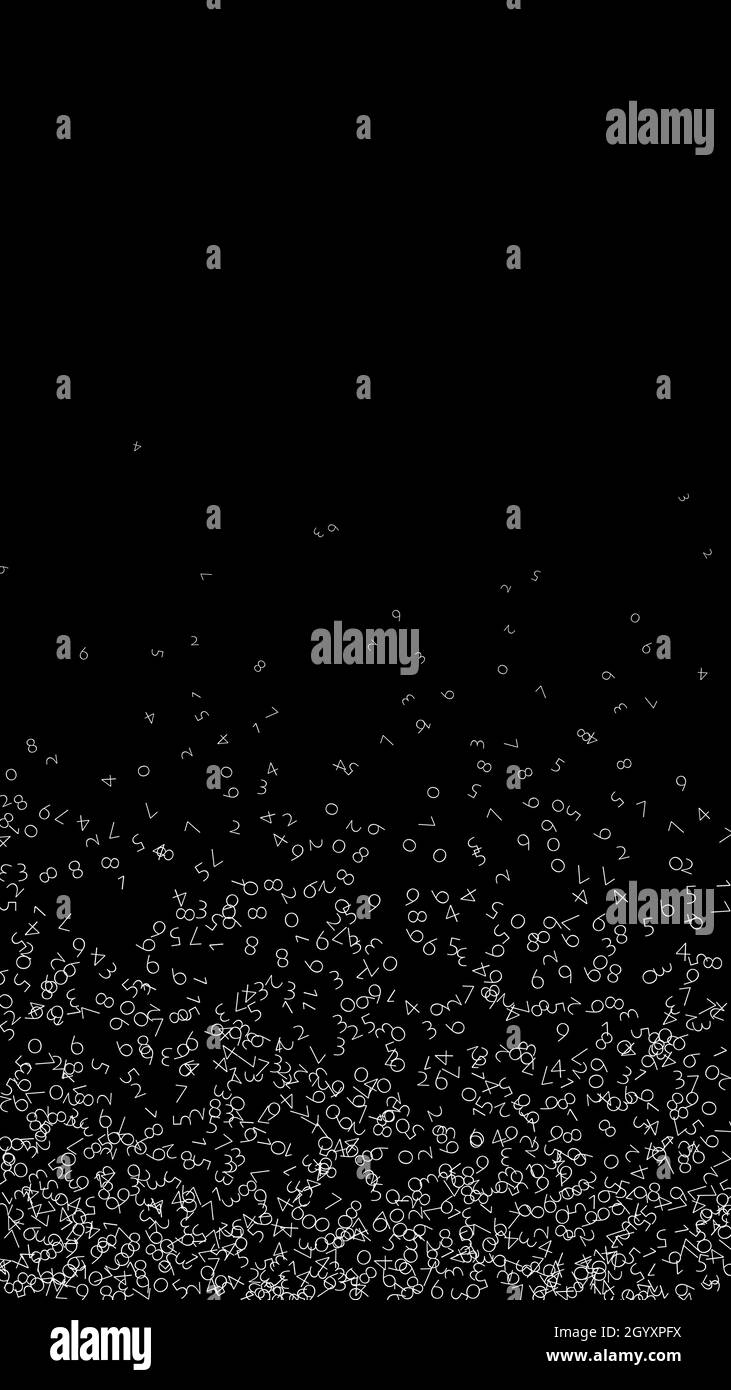 Falling numbers, big data concept. Binary white chaotic flying digits. Astonishing futuristic ...
