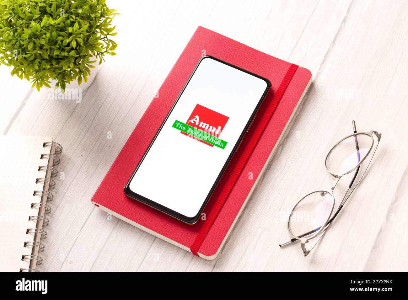 West Bangal, India - October 09, 2021 : Amul logo on phone screen stock ...