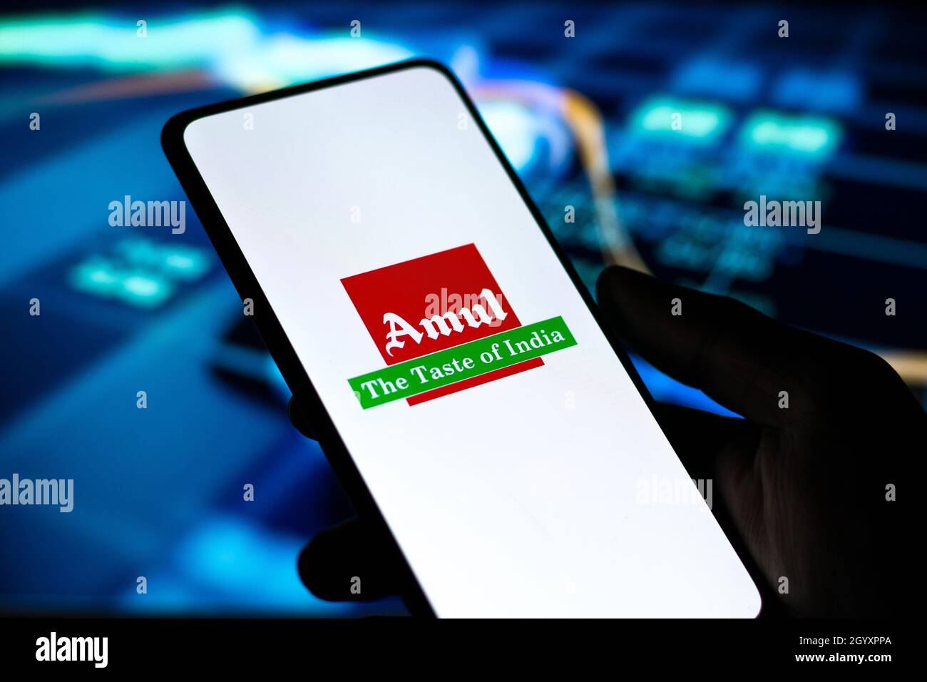West Bangal, India - October 09, 2021 : Amul logo on phone screen stock ...