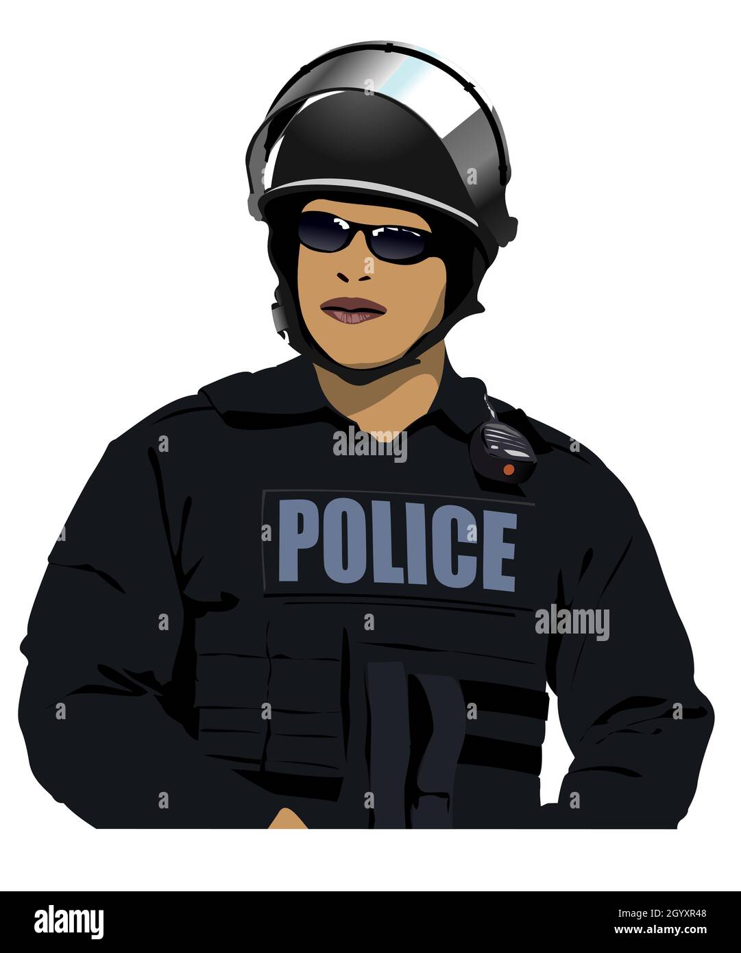 American police officer in protective body armor. 3d color vector ...