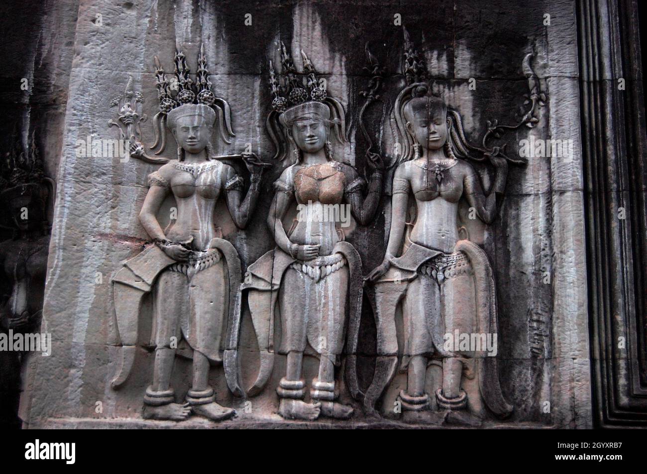 Sculpture carving figure apsaras or apsara angel deity female spirit of ...