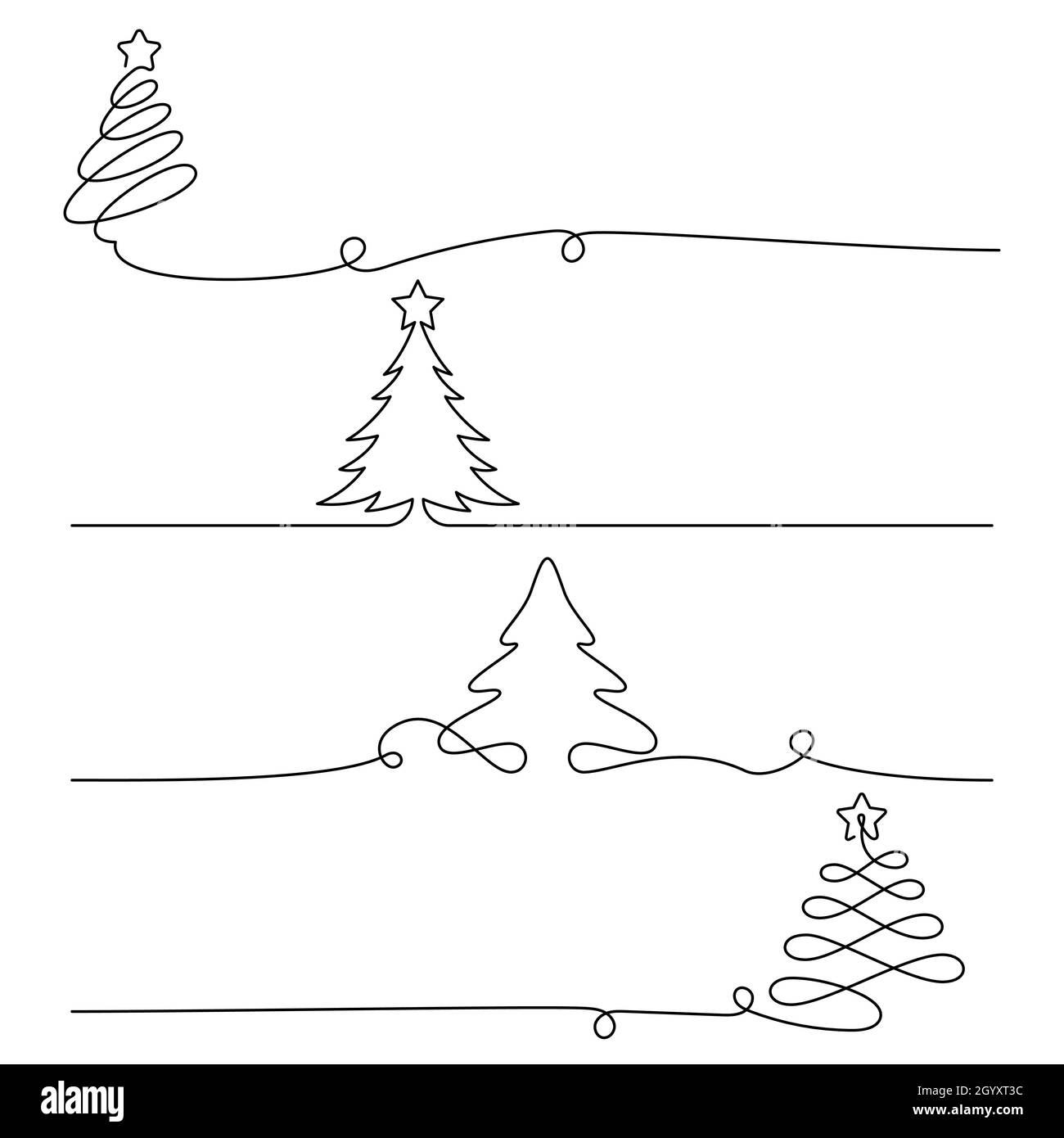 Christmas trees in one line drawing style. Editable stroke Stock Vector ...