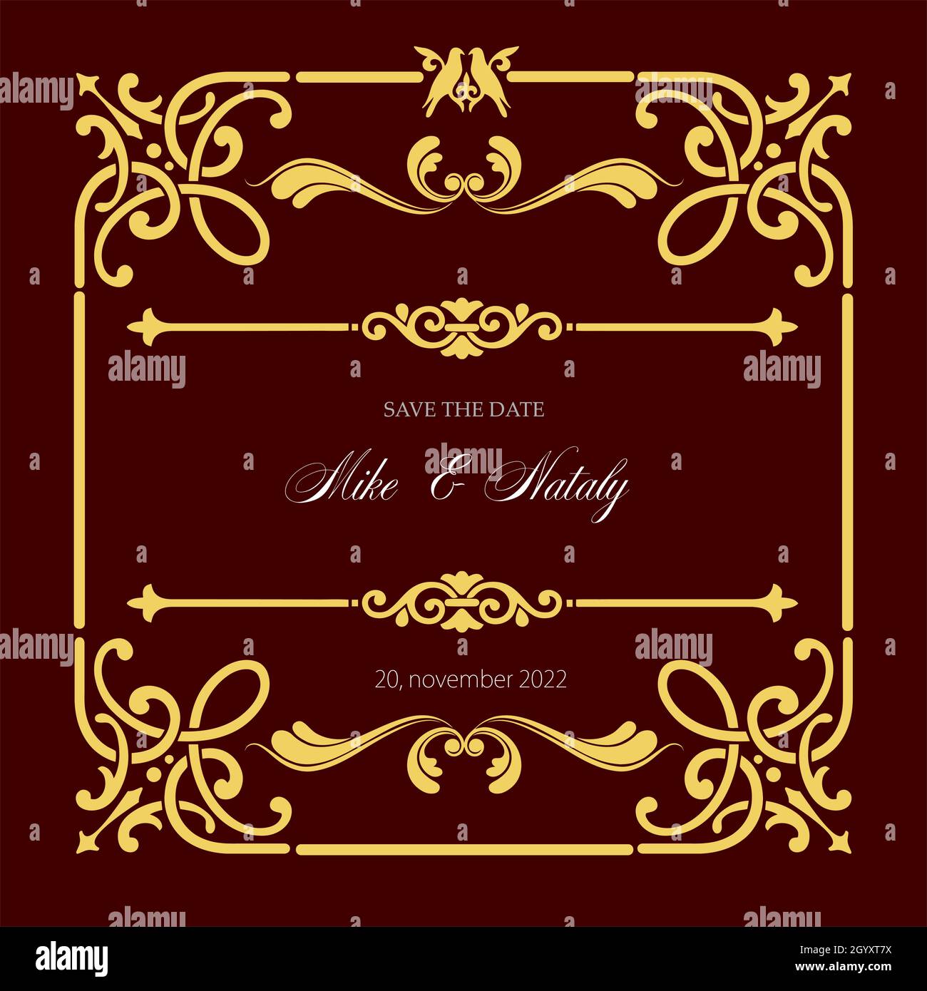 Wedding Invitation Floral Border Color Vector Illustration Stock