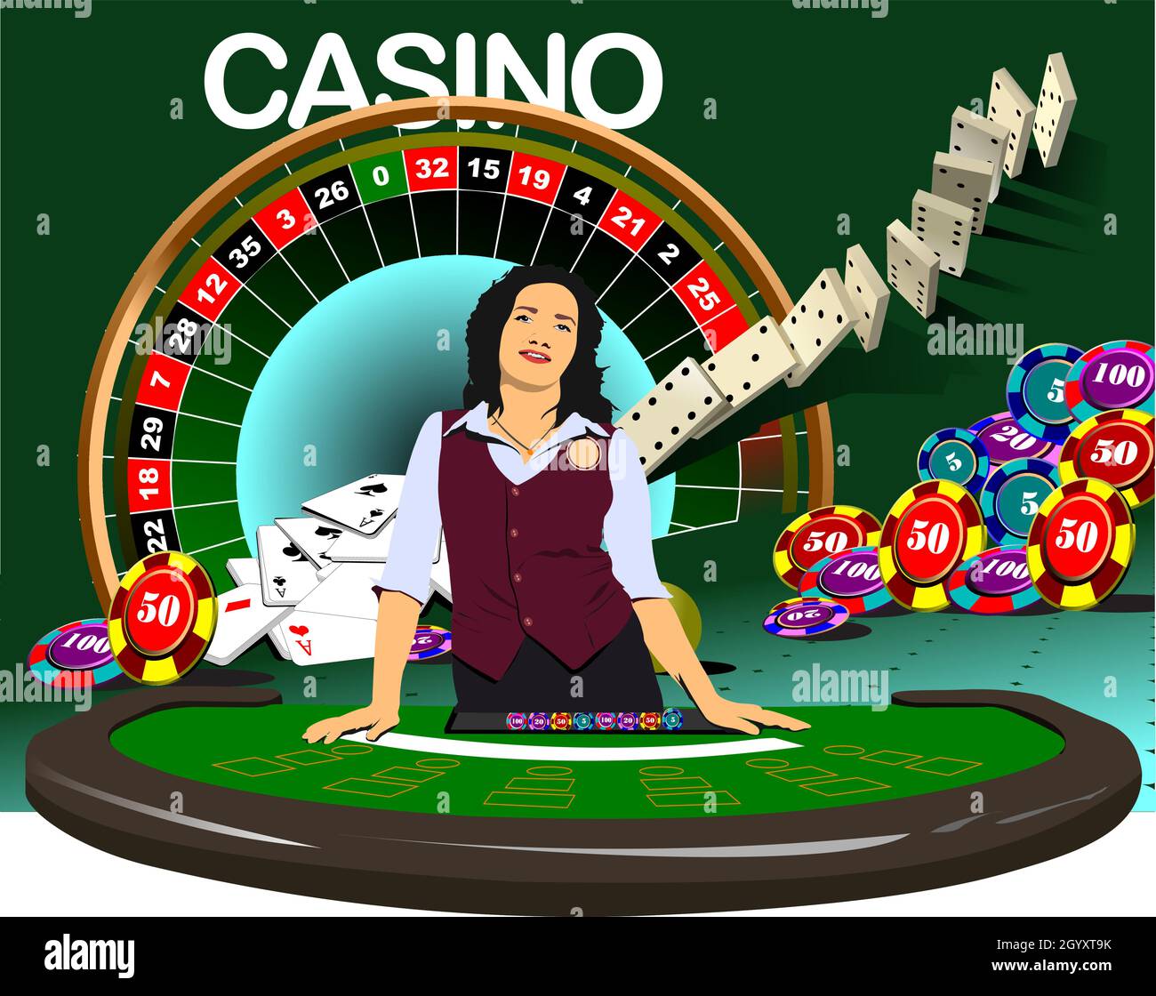 The Woman Croupier At The Casino Table. 3d vector illustration Stock ...