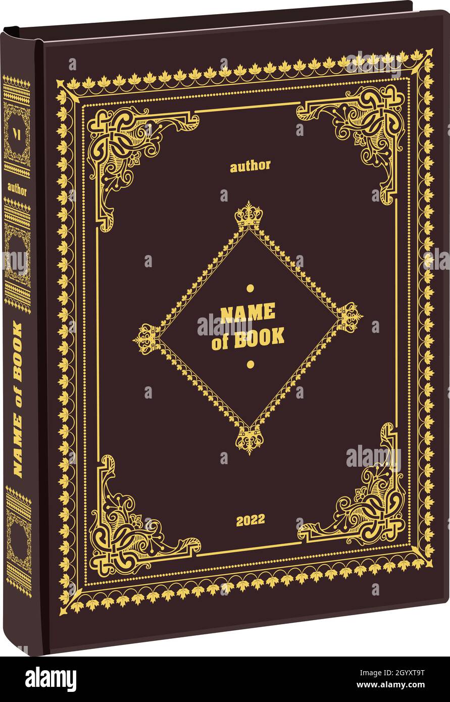 Old book cover design elements. 3d vector cover illustration Stock ...