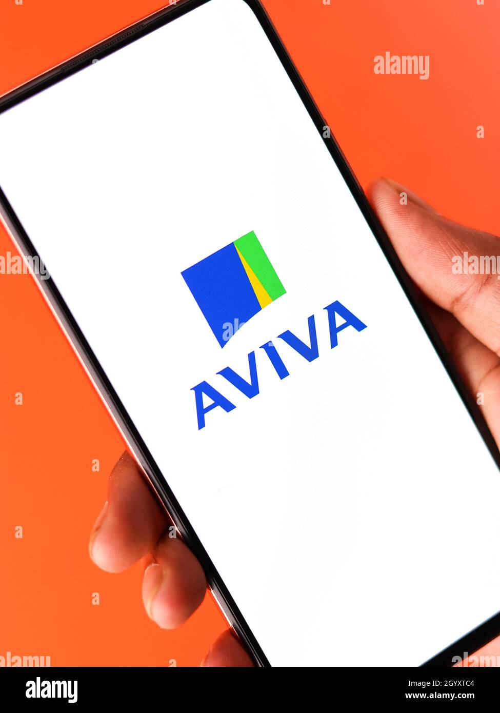 West Bangal, India - October 09, 2021 : Aviva logo on phone screen ...