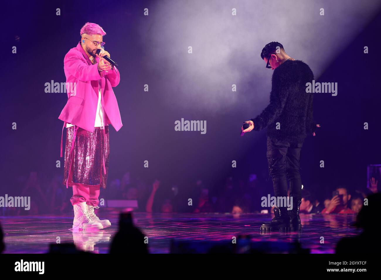 MIAMI, FL - OCTOBER 9: Maluma and Lenny Tavarez perform during the ...