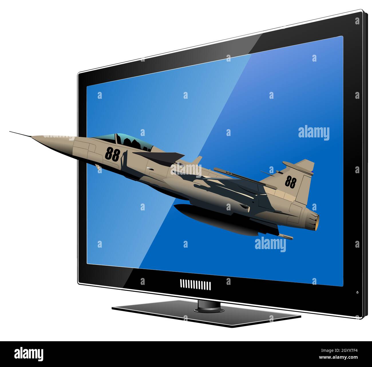 Combat inside of flat computer monitor. Display. TV-set. Vector 3d ...