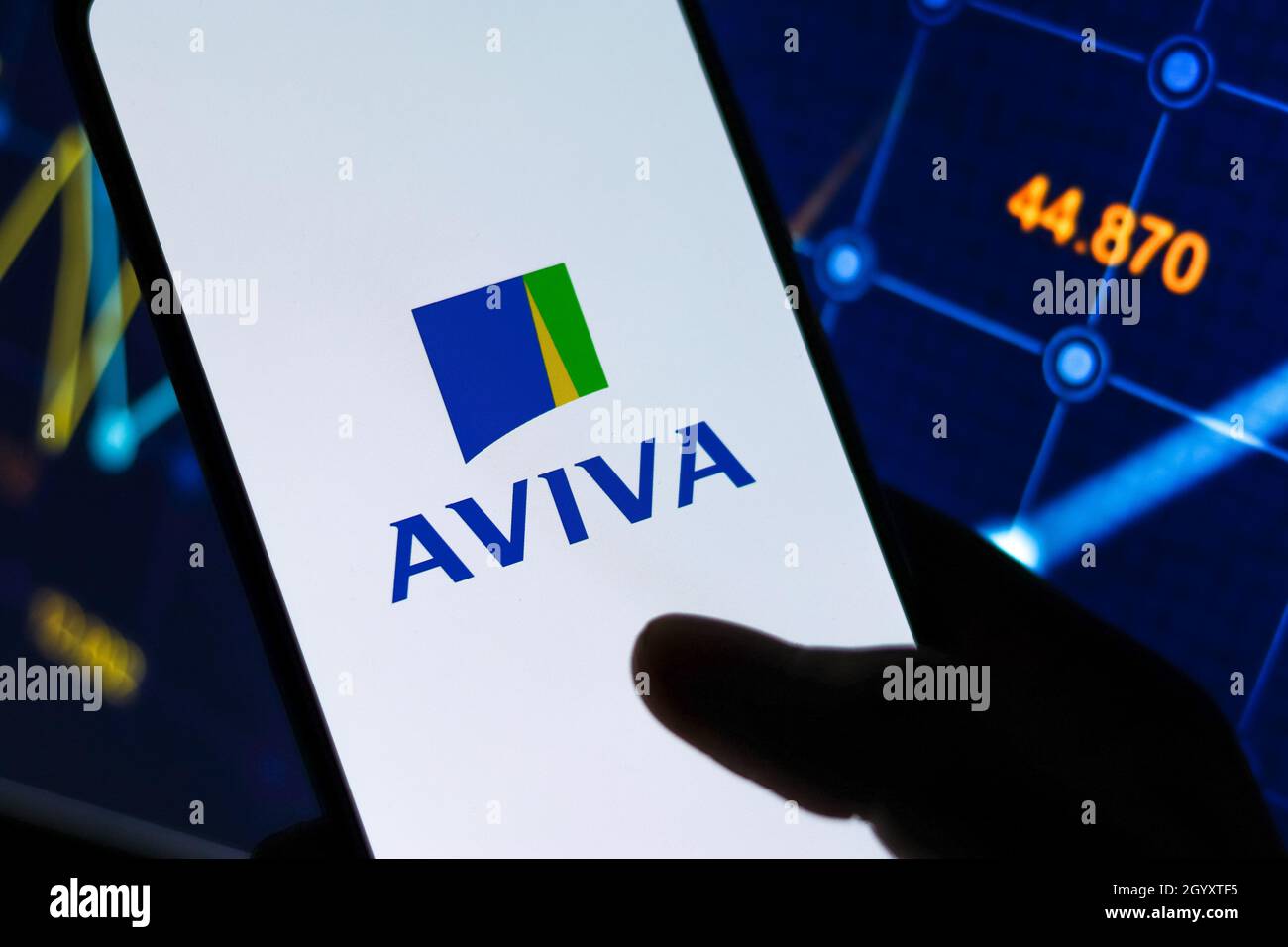 West Bangal, India - October 09, 2021 : Aviva logo on phone screen ...