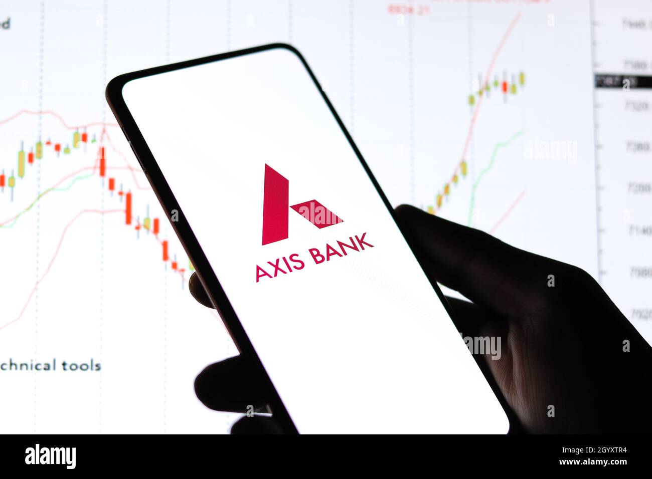 West Bangal, India - October 09, 2021 : Axis Bank logo on phone screen ...