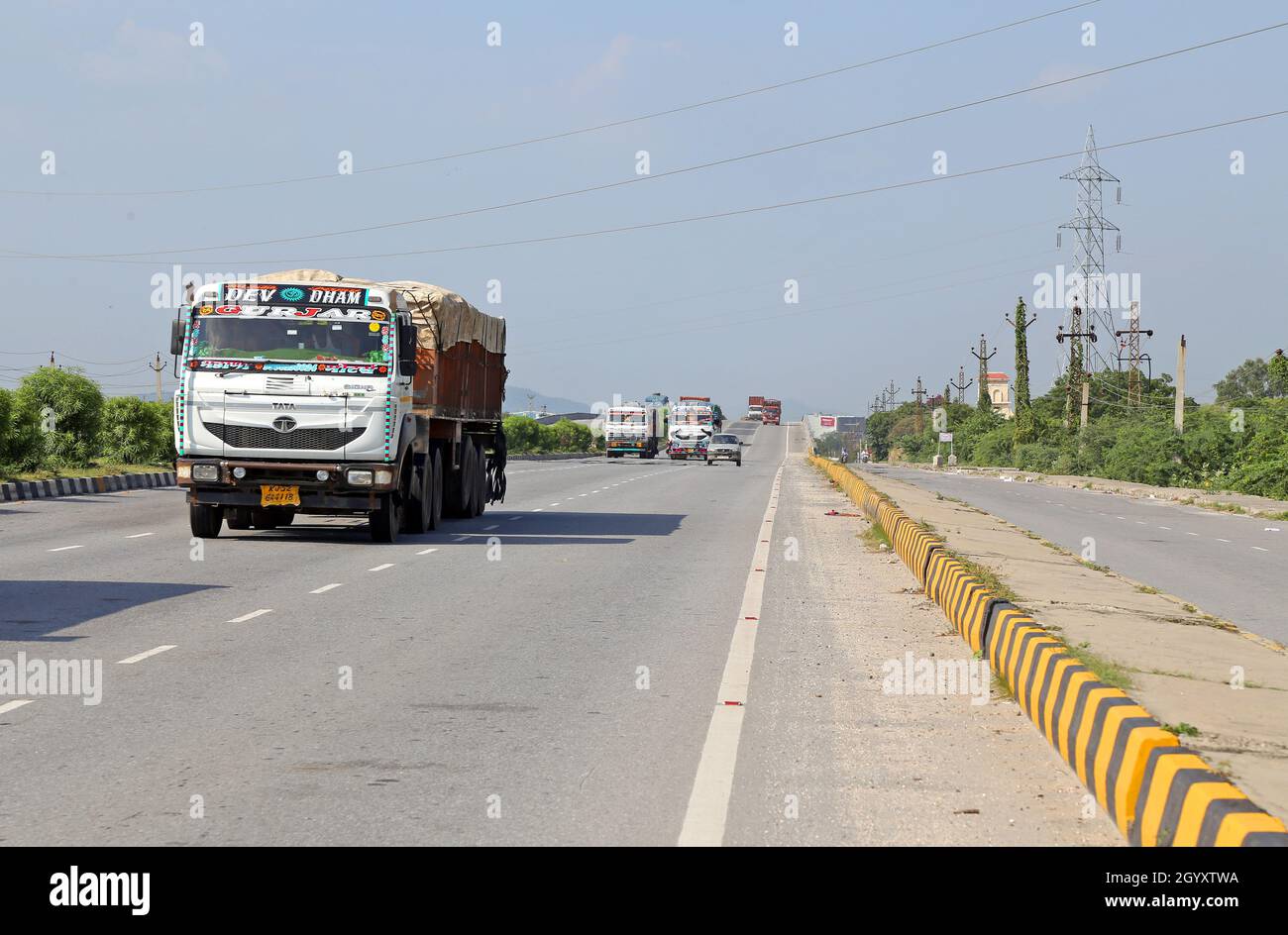 Beawar, Rajasthan, India, Oct.9, 2021: Vehicles ply on Delhi-Mumbai ...