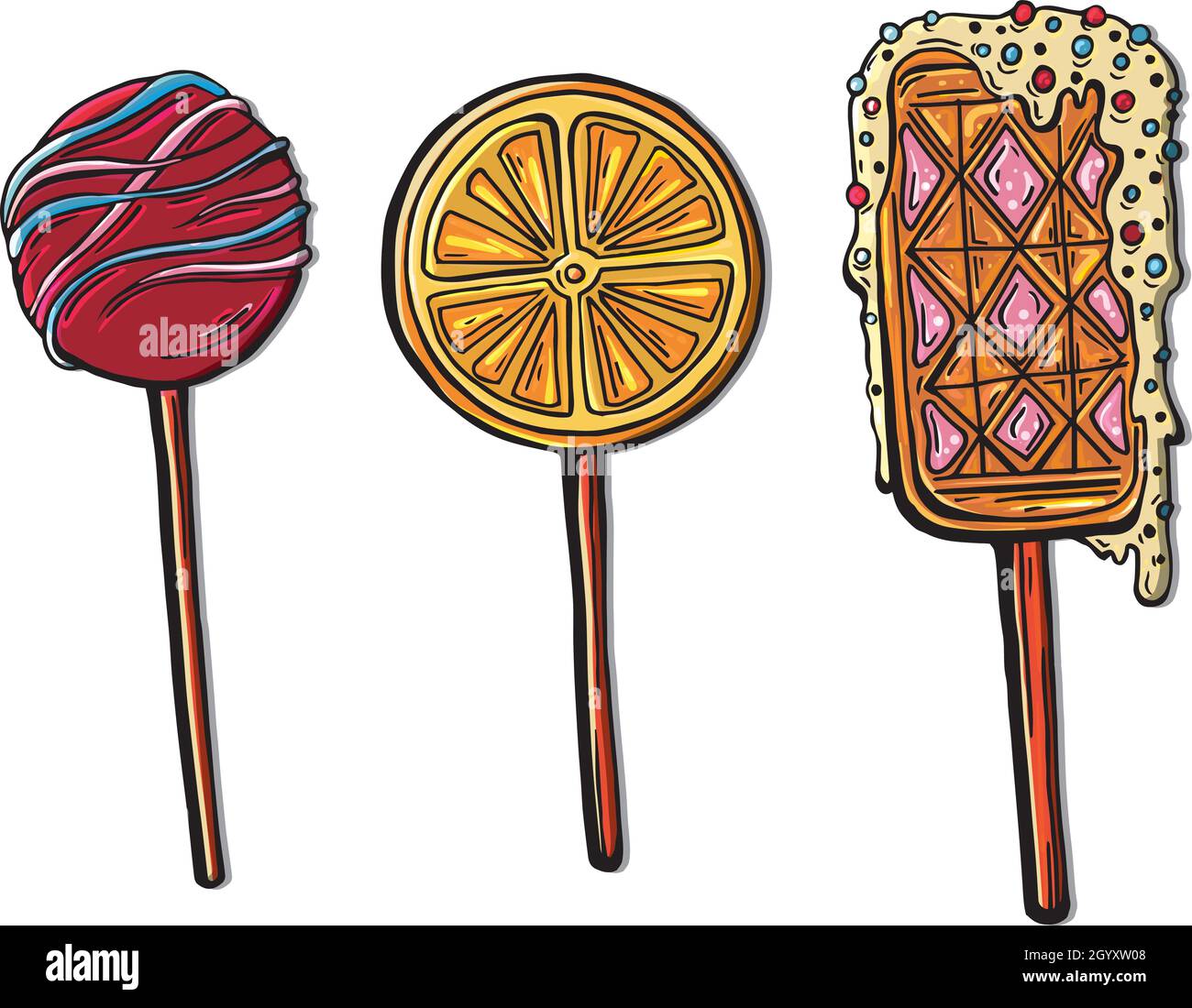 set of sweets, caramels, candy on a stick Stock Vector Image & Art - Alamy