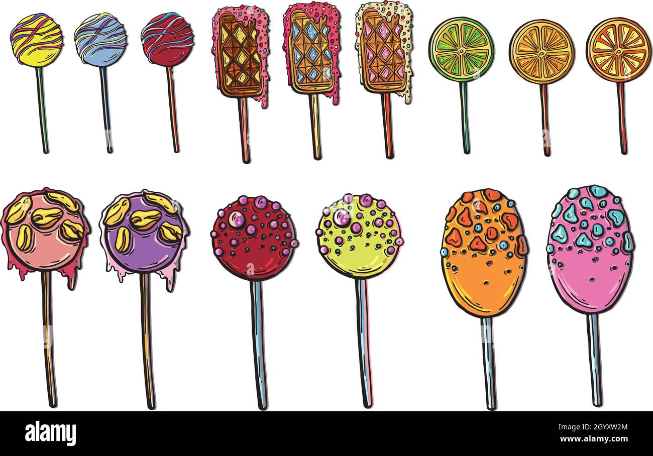 set of sweets, caramels, candy on a stick Stock Vector Image & Art - Alamy